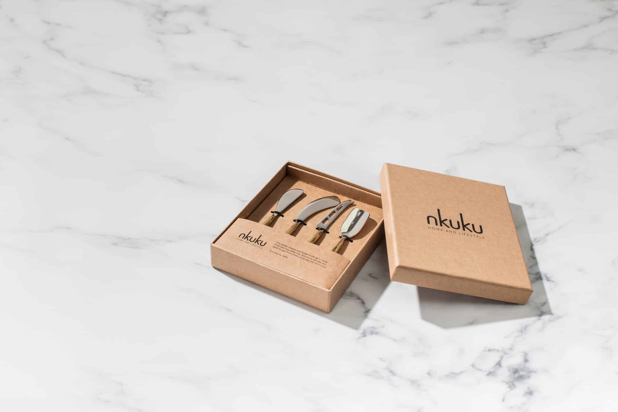 Nkuku Cheese Knife-Brushed Gold (Set of 4) - Sharpham Cheese